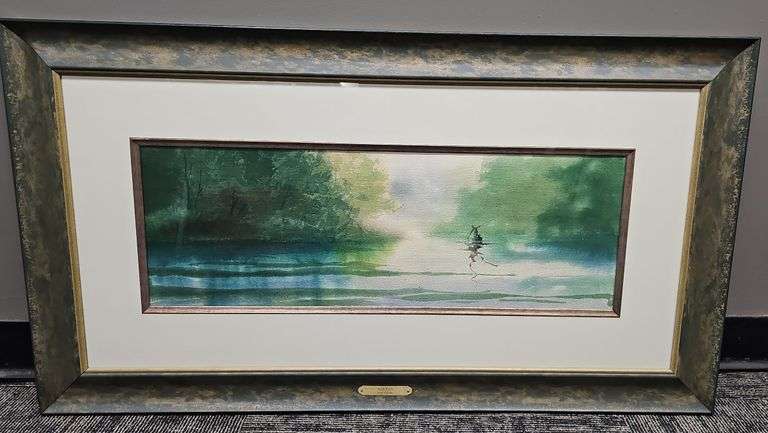 John Runions Original Water Color Fly Fishing Paiting - Kramer Auction LLC