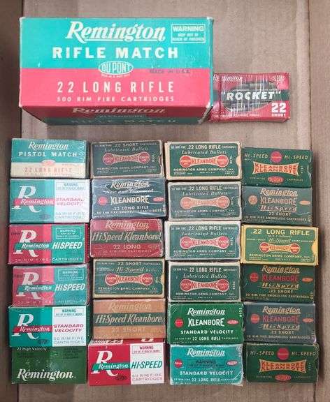large lot of full vintage Remington 22 Ammo - Kramer Auction LLC
