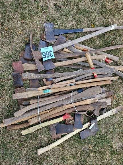 Large Lot of Old Axes and Axe Handles - Kramer Auction LLC