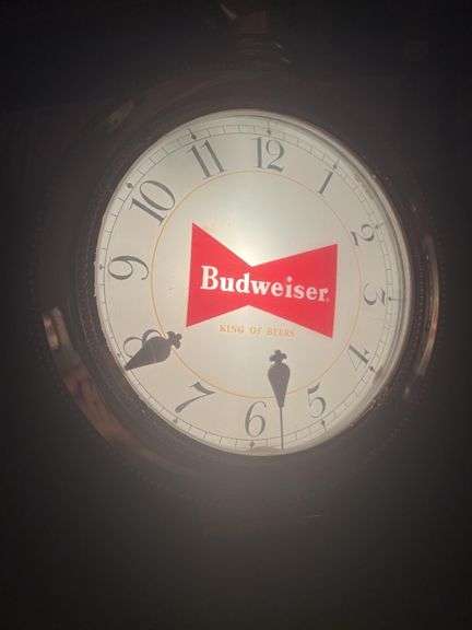 Double sided Budweiser clock and rotating light - Legacy Auction Company
