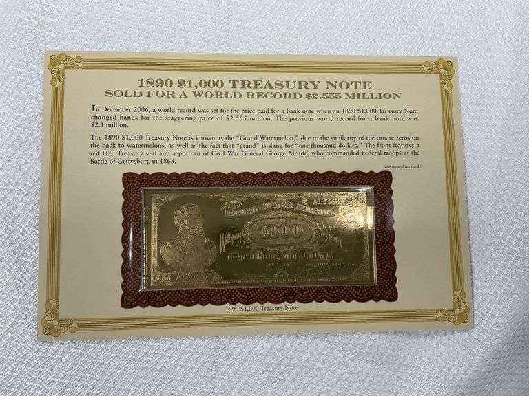1890 $1000 treasury note - Legacy Auction Company