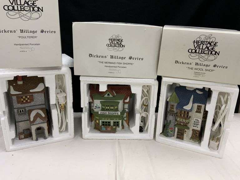 Dickens Village Poulterer, Fish Shoppe, Wool Shop - Legacy Auction Company