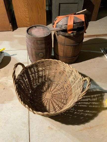 Vintage barrels and basket - Legacy Auction Company