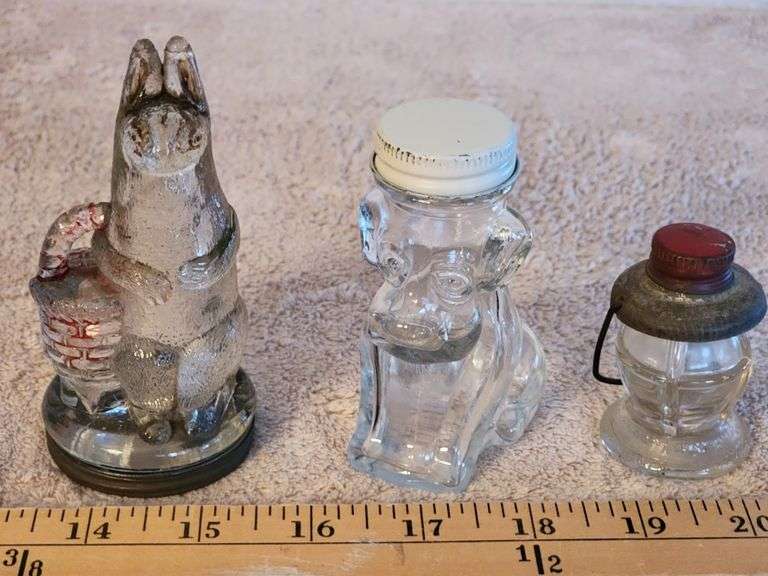 Vintage Glass Candy Jars (3 Total) "Rabbit Candy - Legacy Auction Company