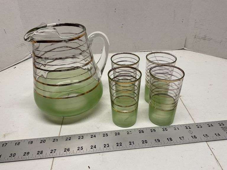 Vintage pitcher and glasses, some wear on the - Legacy Auction Company