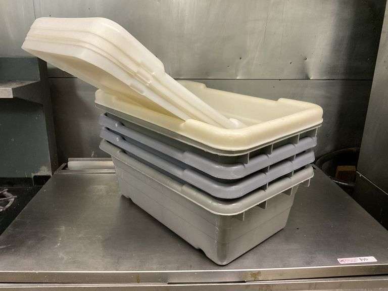 Five meat totes with four lids. 5 X money - Legacy Auction Company