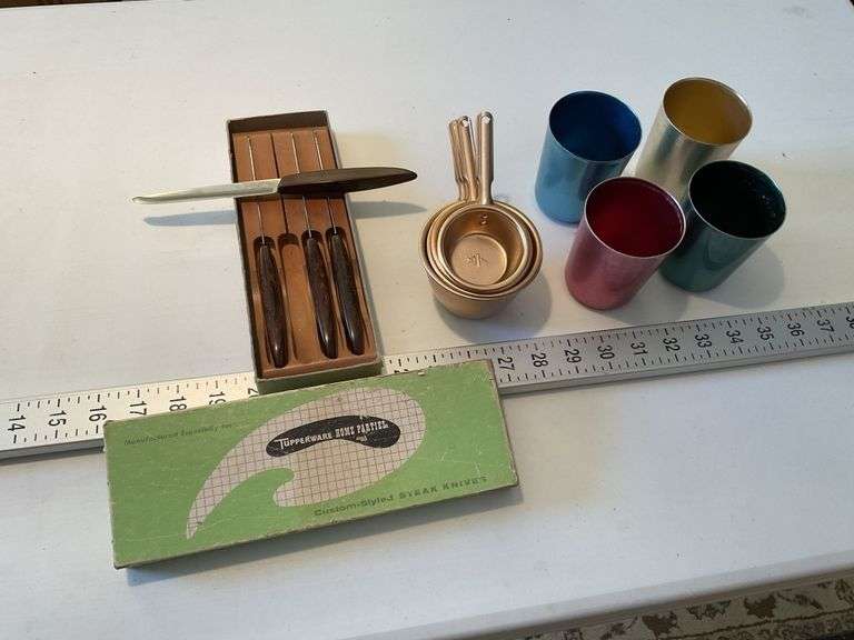 Tupperware knife set aluminum cups etc. - Legacy Auction Company