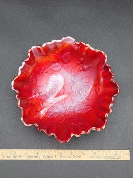 Vintage Imperial Glass Red Rose Slag Glass Bowl - Legacy Auction Company