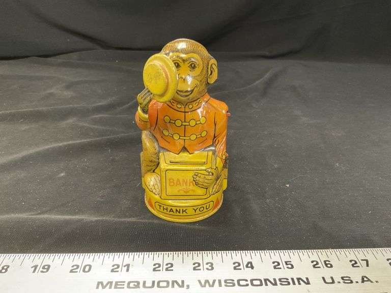Vintage monkey tin bank, works - Legacy Auction Company