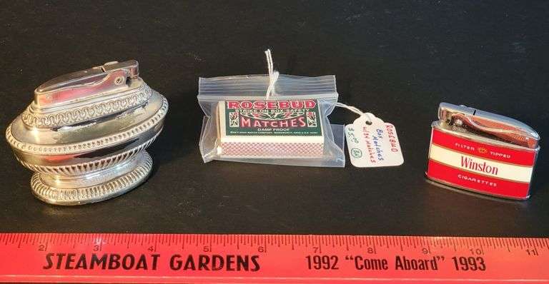 2 Vintage Lighters & Full Box of Rosebud Stick Matches - Legacy Auction ...