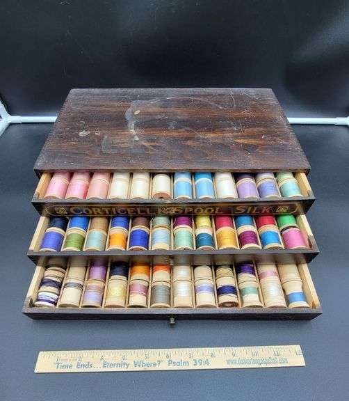 Vintage Corticelli Spool Silk 3 Drawer Cabinet With 144 Wooden Spools ...