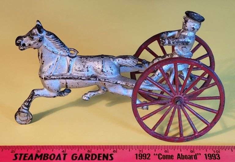 Vintage Cast Iron Horse Drawn Sulky & Driver - Legacy Auction Company