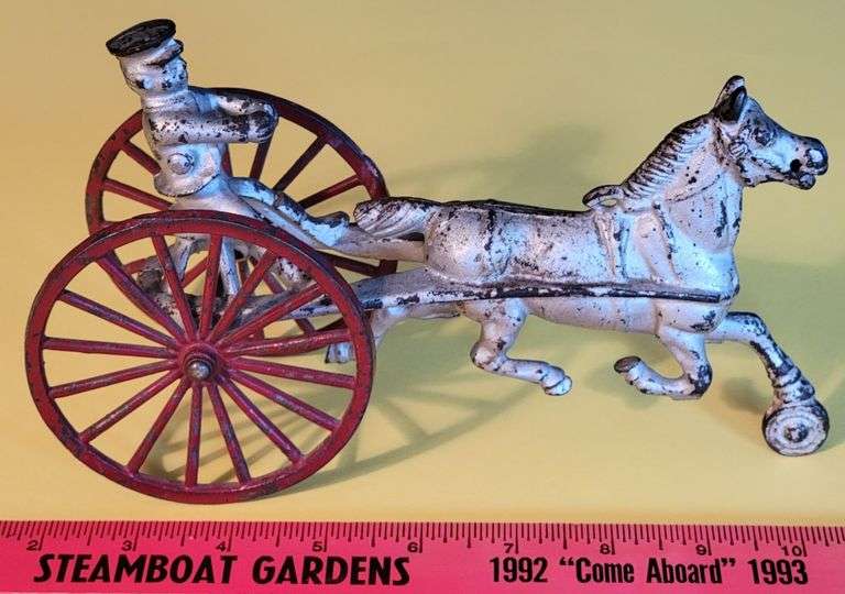 Vintage Cast Iron Horse Drawn Sulky & Driver - Legacy Auction Company