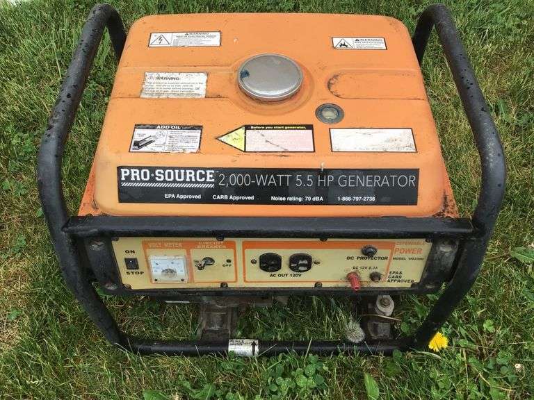 Pro source 2000 watt, 5.5 hp generator, untested - Legacy Auction Company