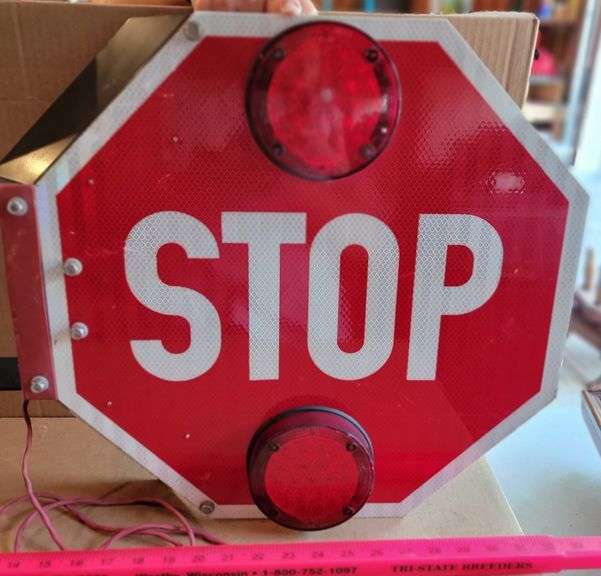 School Bus "Flip Out" Stop Sign w/ Red Flashers - Legacy Auction Company