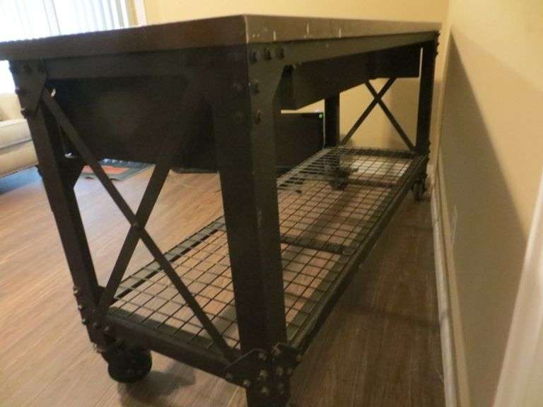 Large Wood & Iron Rolling Counter - Lambrecht Auction, Inc.