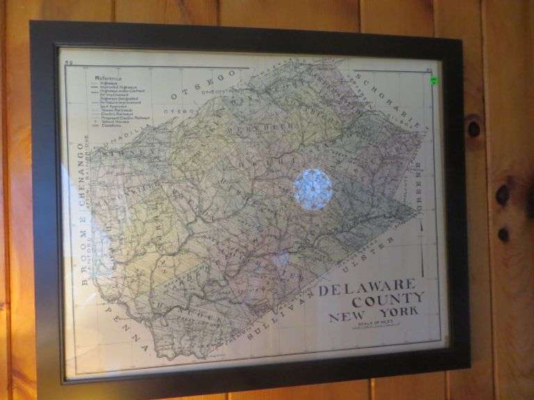 Framed Delaware County Map - Lambrecht Auction, Inc.