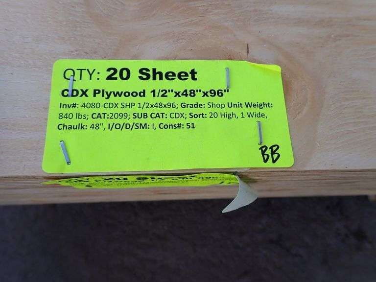 CDX Plywood 1 2 X 48 X 96 Lambrecht Auction Inc CDX Plywood 1 2 X 48 X 96 Lambrecht Auction Inc