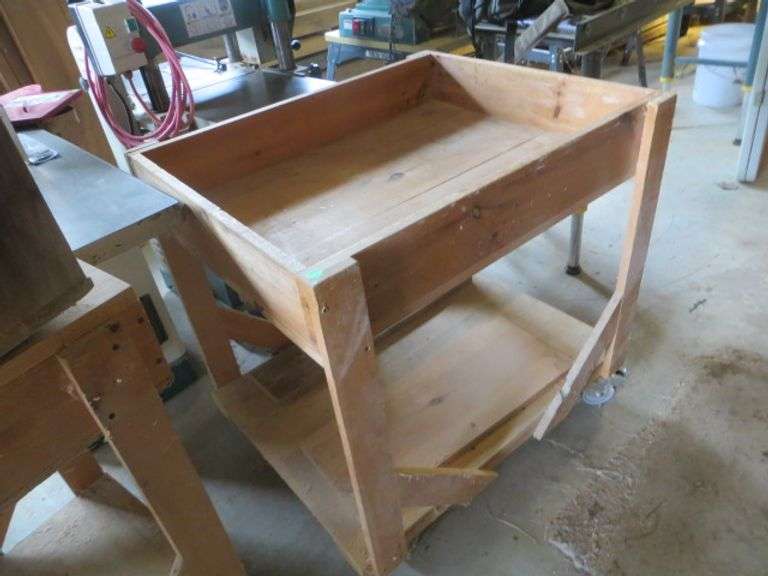 Homemade Rolling Wooden Shop Cart - Lambrecht Auction, Inc.