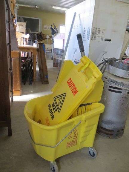 Commercial Mop Bucket w/Mop & Wet Floor Sign - Lambrecht Auction, Inc.