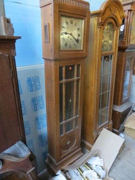 75" High Oak Mission Style Grandfather Clock - Lambrecht Auction, Inc.