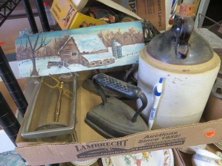 Stonewar 1 gal. Jug, Sad Irons, Jadish Dresser Box, Etc. - Lambrecht ...