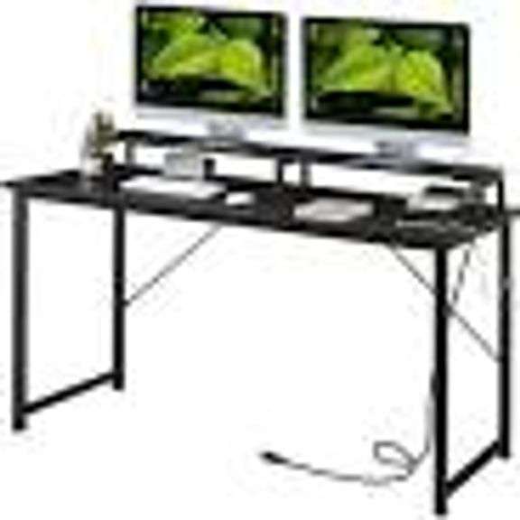 Computer Desk With Power Outlet & Monitor Shelf - Unassembled ...