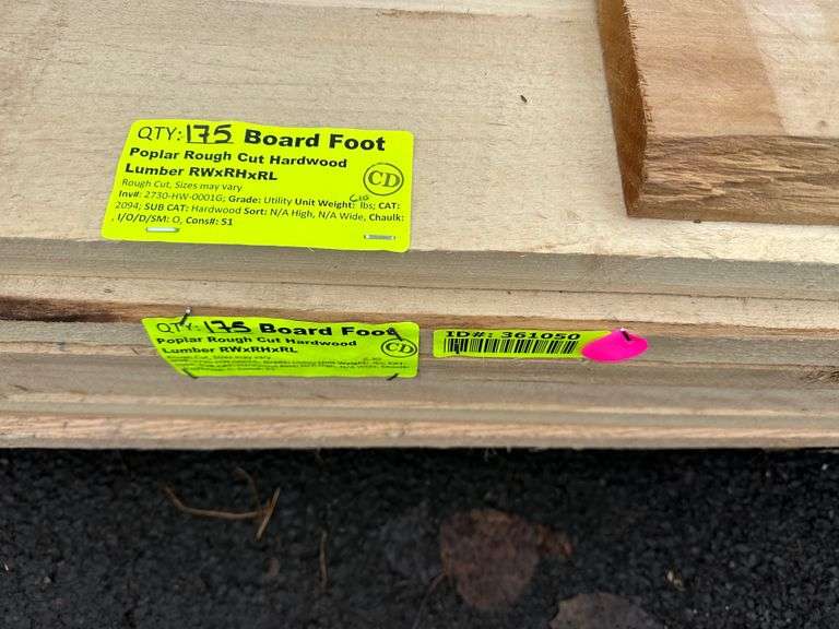 Poplar Rough Cut Hardwood Lumber RWxRHxRL - Lambrecht Auction, Inc.