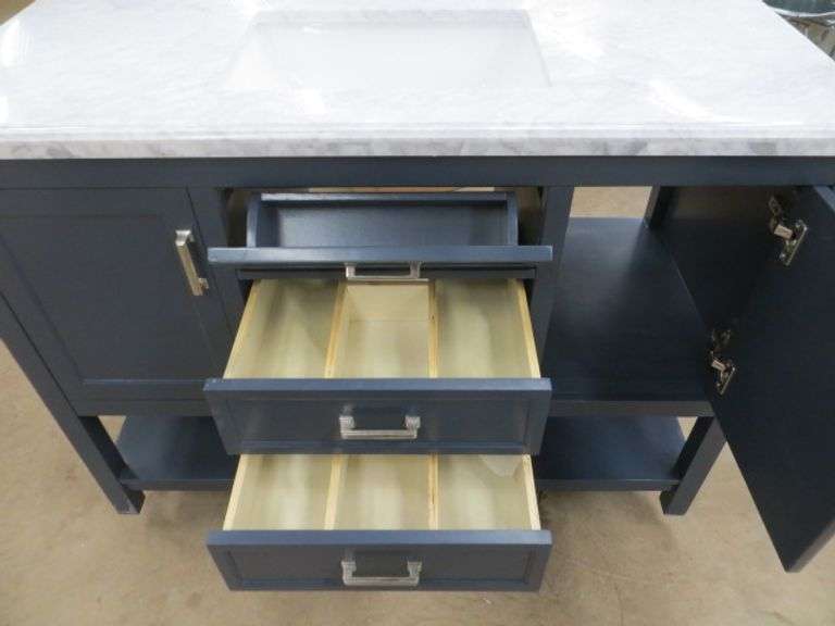 Vanity In Blue With Carra White Marble Top - See Details - Lambrecht ...