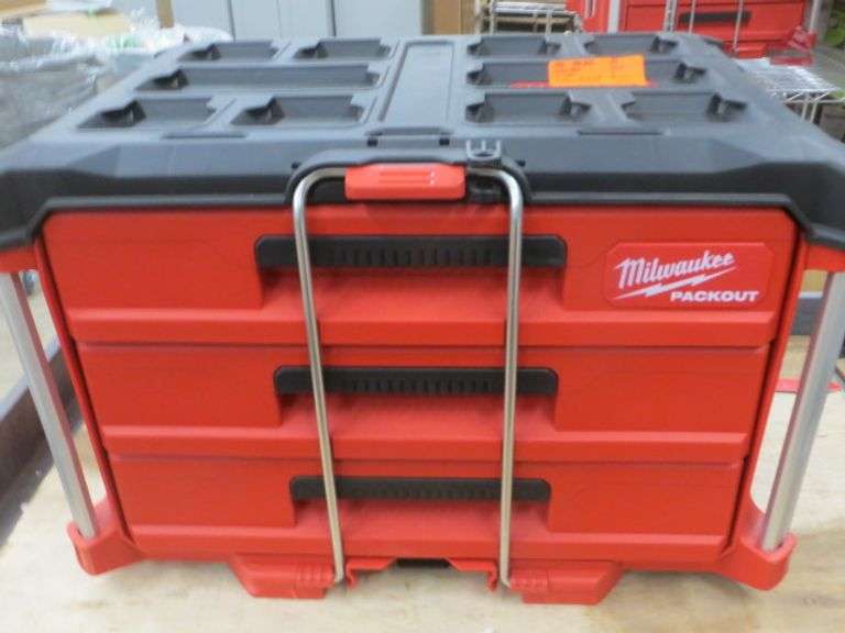 Milwaukee Pack Out 3 Drawer Tool Box - Lambrecht Auction, Inc.