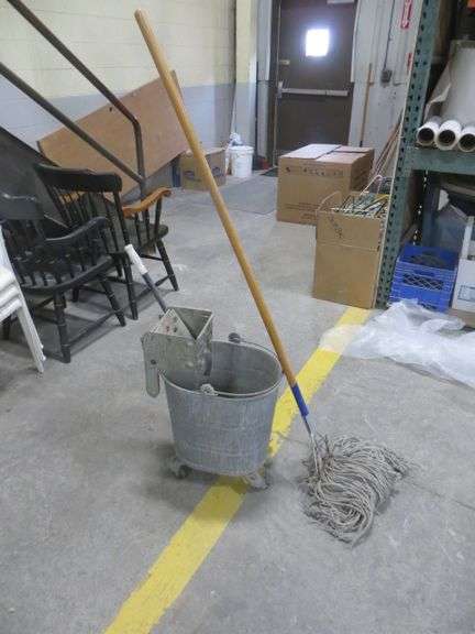 Galvanized Commercial Mop Bucket and Mop - Lambrecht Auction, Inc.