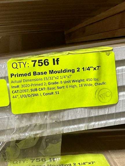 Primed Base Moulding 2 1/4"x7' - Lambrecht Auction, Inc.