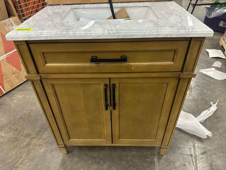 Caville Single Sink Bath Vanity in Almond Latte with Carrara Marble Top ...