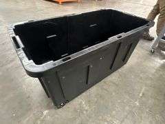 70 Gal. Tough Storage Tote with Wheels in Black - Lambrecht Auction, Inc.