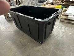 70 Gal. Tough Storage Tote with Wheels in Black - Lambrecht Auction, Inc.