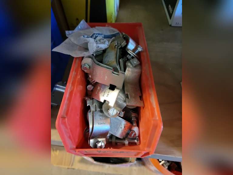 CONTENTS on ENTIRE 2nd shelf from bottom: angle brackets, "z" purlin ...