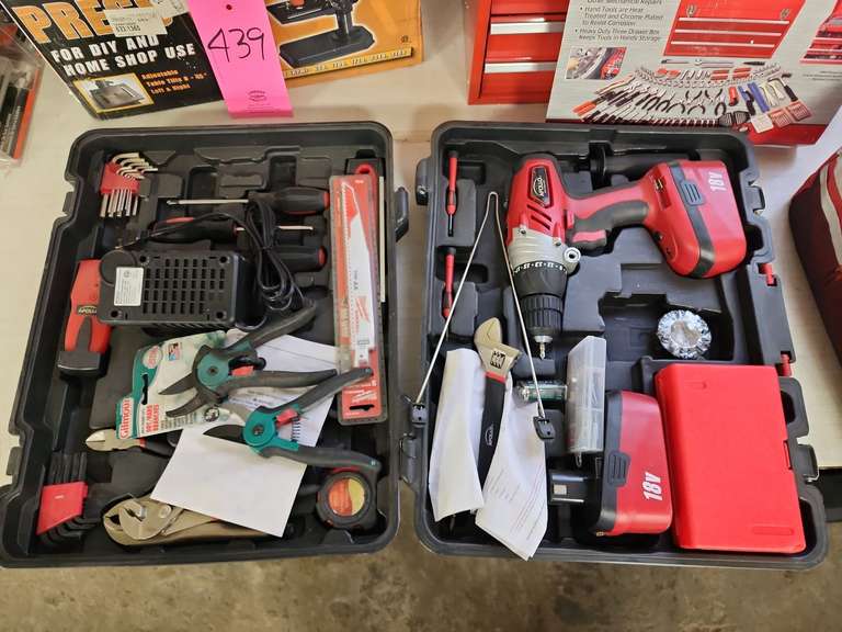 Apollo 18v cordless drill w/ 2 batteries, charger & other items SEE ...