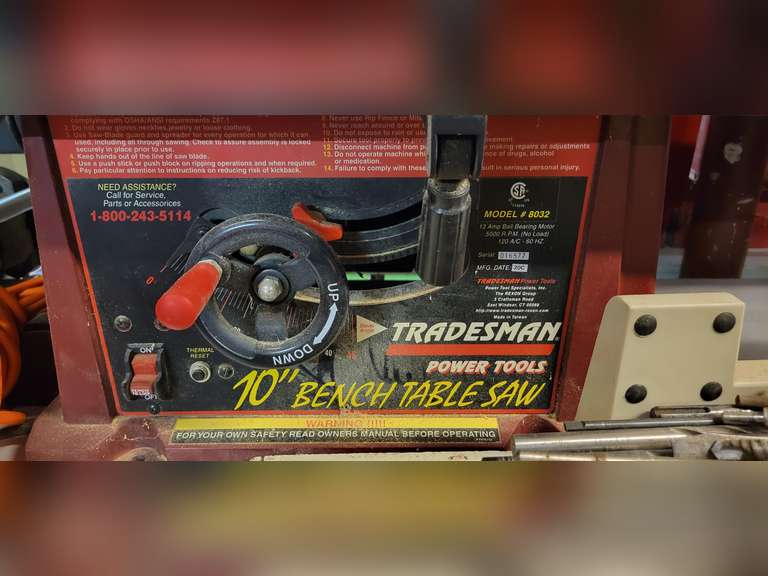 Tradesman power tools 10" bench table saw - Lindsay Auctions & Realty LLC