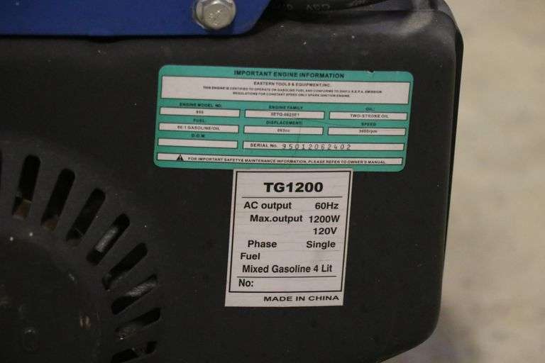 ETQ Generator TG 1200 - Lawler Auction Company