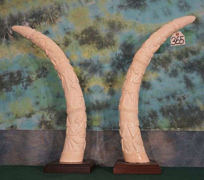 Cool Looking Pair of Carved Standing African Elephant Tusk Taxidermy ...