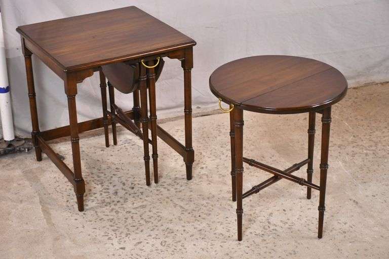Harden cherry side table with 2 nesting round drop leaf side tables ...