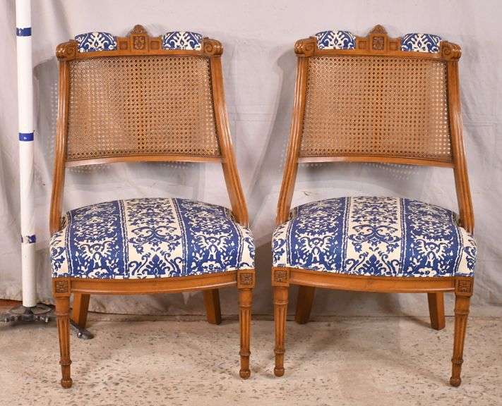 Pair of low caned back accent chairs with fluted legs; 68-1632 - R.H ...