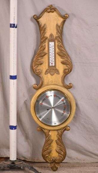 Stellar German barometer/thermometer in carved wall plaque; 869-232 - R ...