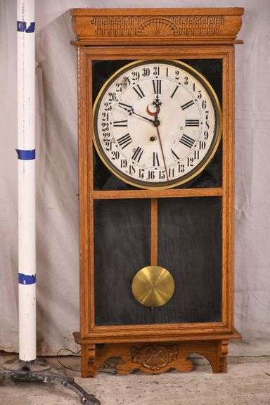 E. Ingraham Co. wall mounted clock with oak case; 13346-022 - R.H. Lee ...