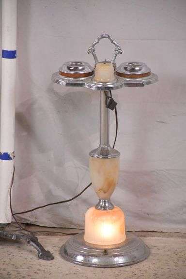 Vintage metal smoking stand with lighted alabaster base; 336-1845 - R.H ...