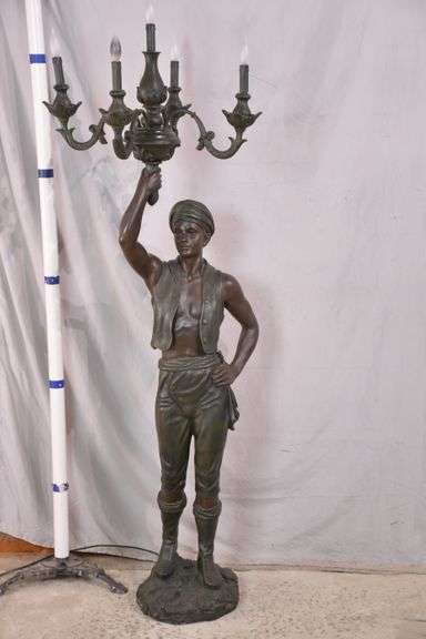 Floor lamp of man holding chandelier; 737-3158 - R.H. Lee & Co. Auctioneers