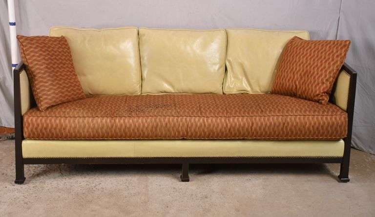 Ferguson Copeland, Ltd. curved back leather sofa with fabric seat ...