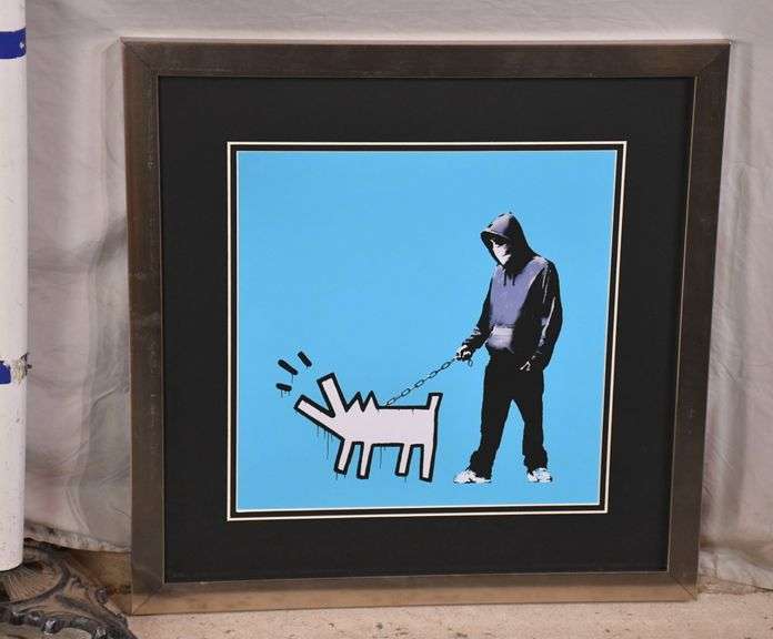Framed print "Keith Haring Dog Walker" by graffiti artist Banksy; 975 ...