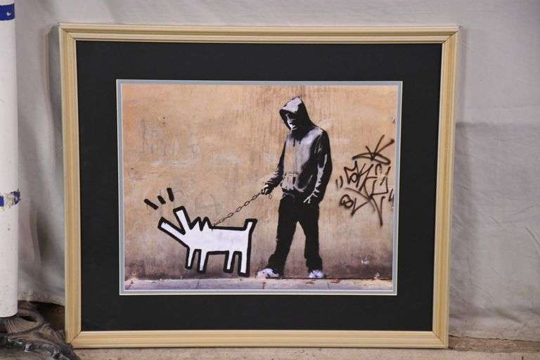 Framed print of a tribute to Keith Haring by graffiti artist Banksy ...