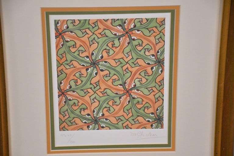 Limited edition signed framed print "Gecko Tessellation" by M.C. Escher ...
